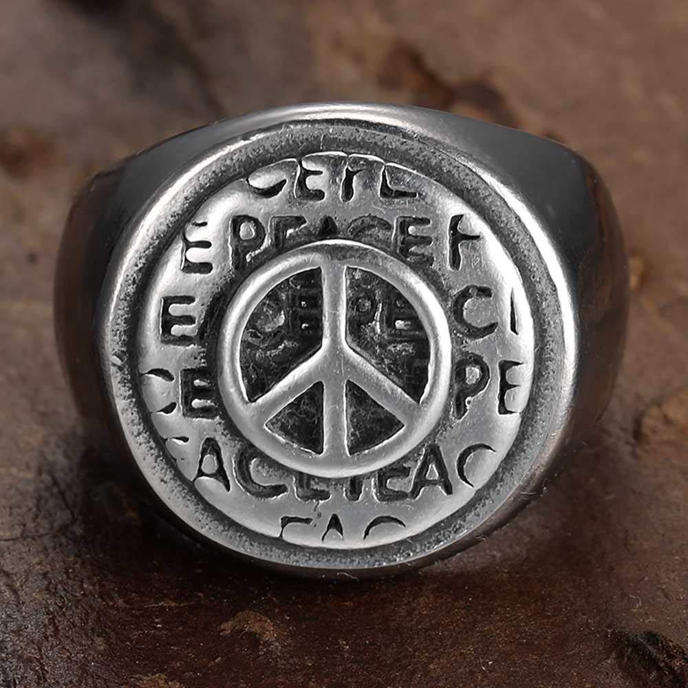 Jude Jewelers Retro Vintage Stainless Steel World Peace Sign Emblem Cocktail Party Biker Ring (Silver, 10)