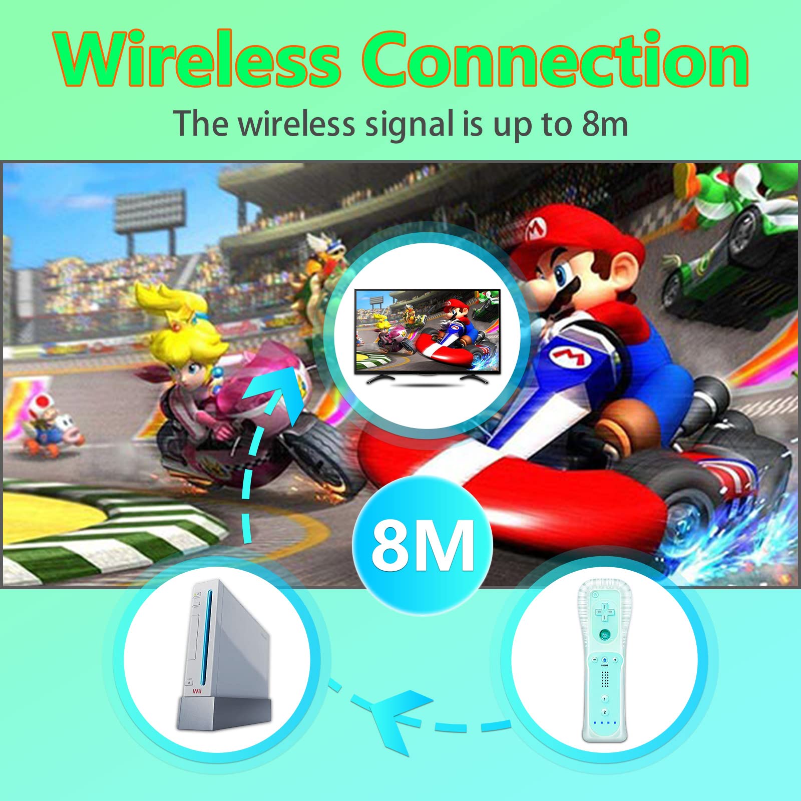 KDYGPDCT Wii Controller, 2 Pack Wii Remote, with Silicone Case and Wrist Strap, Compatible with Wii Console (Light Green and Ice Blue)