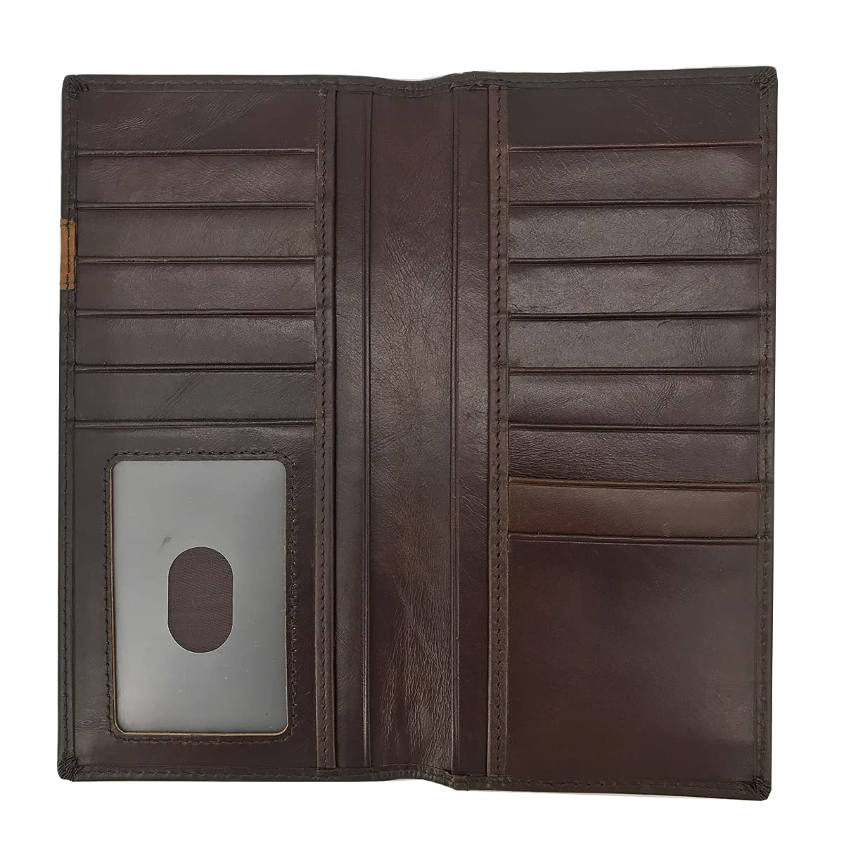 Janhooya RFID Blocking Mens Western Cowboy Wallet Genuine Leather Long Bifold Wallet (Star Coffee)