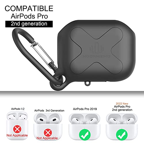 Waterproof case for Airpods Pro 2nd Generation 2022 and Airpods Pro 2019 ,Anti-Lost,Support Wireless Charging,. - Black