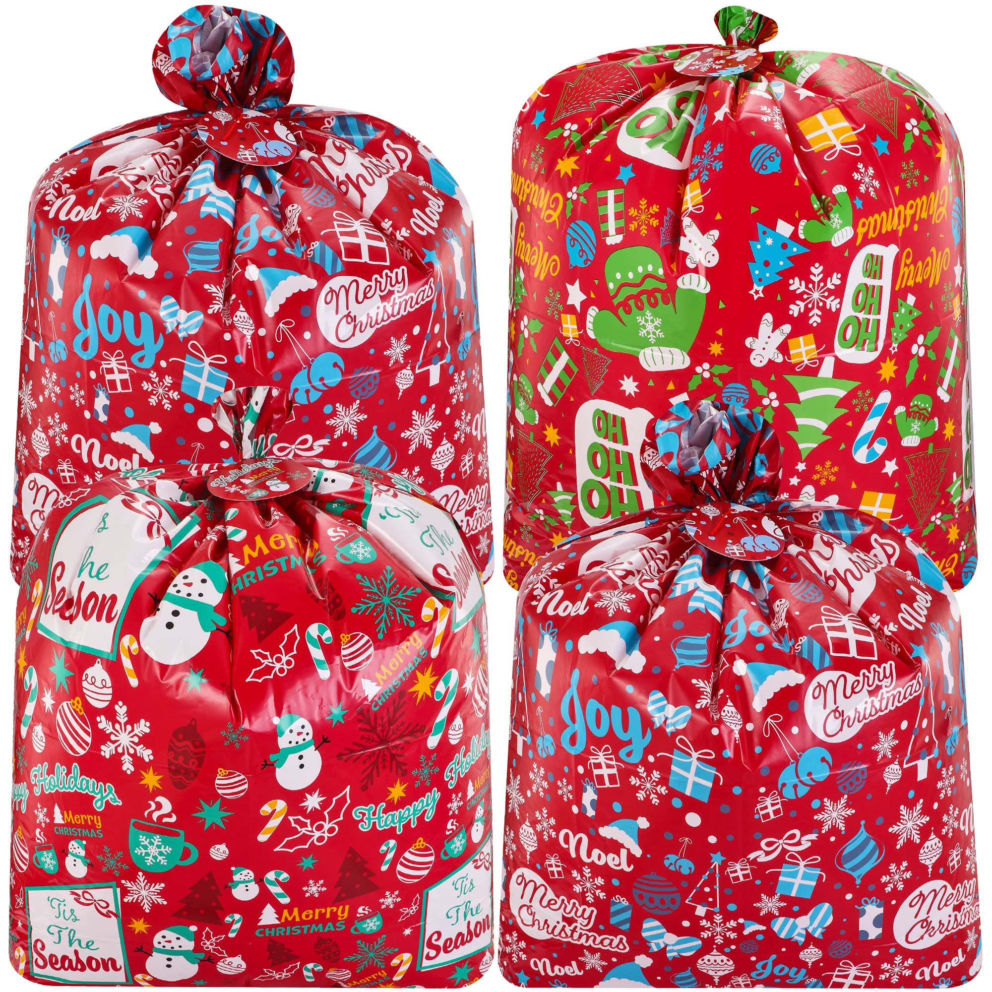 JOYIN 36 PCS Christmas Drawstrings Bag Christmas Wrapping Gift Assorted Styles for Christmas Party Xmas Holiday, Party Favor, Wrap Gift Bags