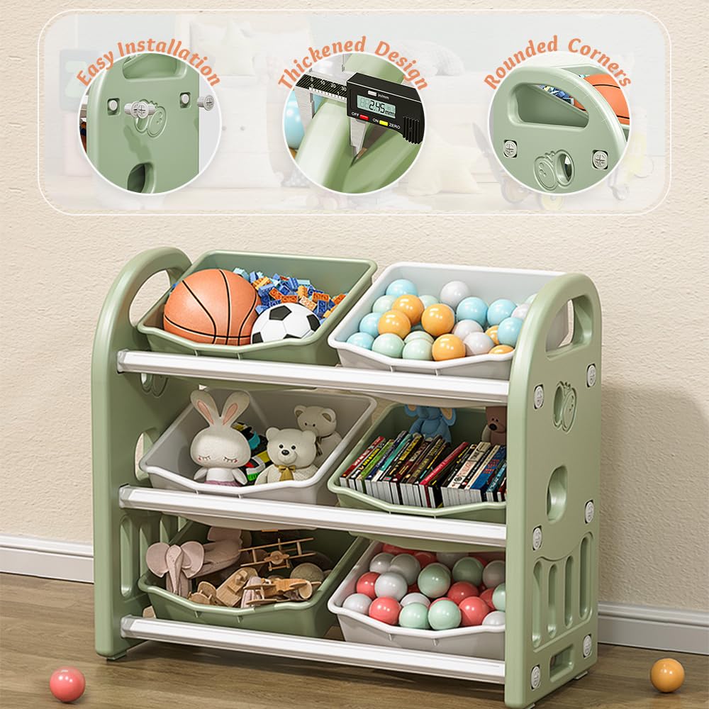 Kids Toy Storage Organizer, 3-Tier Shelves Multi-Functional Kids Storage Organizer with 6 Removable Bins Large Storage Capacity for Boys Girls Bedroom Playroom, Nursery (Blue)