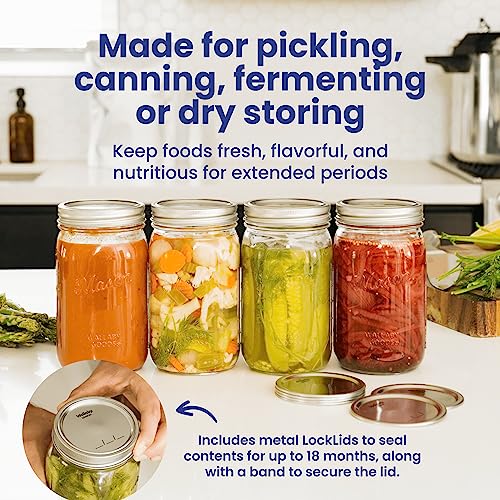 Wallaby 32oz Wide Mouth Clear Mason Jars with Lid & Seal Bands - Airtight Glass Container for Canning, Pickling, Food Storage, Candles, Home Decor, Overnight Oats, Fruit, Jam, Jelly, or DIY (2-Pack)