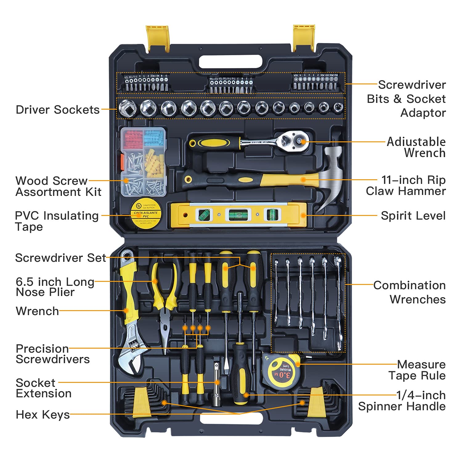 jar-owl Tool Kit Tool Set with Tool Case–Tools For Men and Women to Get Every Job Done–140 Piece Home Tool Kit For DIY and Quick Repairs