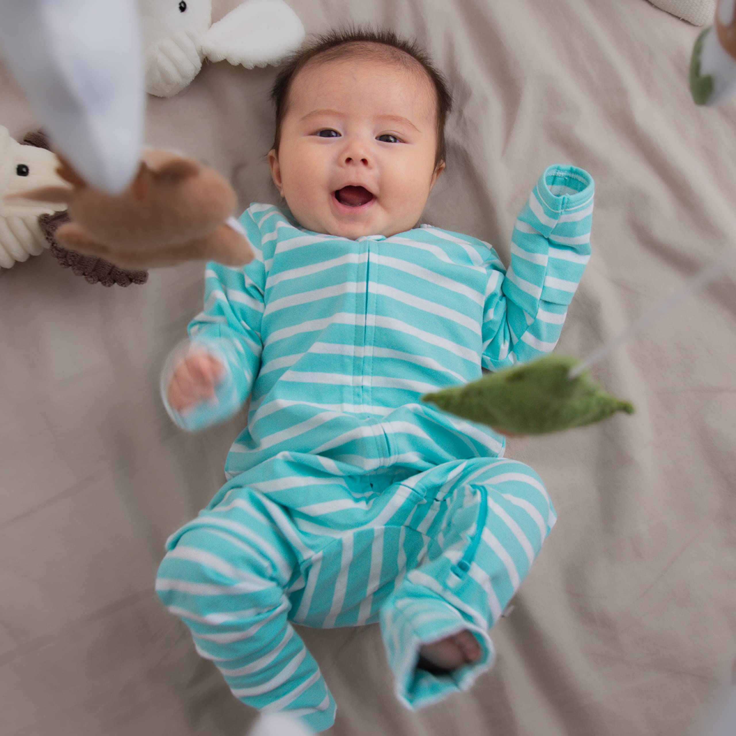 OETEO OEKO-Tex Cotton Zippy Baby Jumpsuits Zipper Rompers - Long Sleeve 2 Way Zip Closure One-Piece Pack (Bosom Buddy Green, 3-6 Months)
