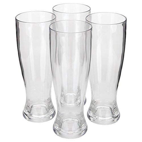 Lily's Home Unbreakable Classic Beer Pilsner Glasses Made of Shatterproof Tritan Plastic and Ideal for Indoor and Outdoor Use, Reusable – Set of 4, 18 Ounces