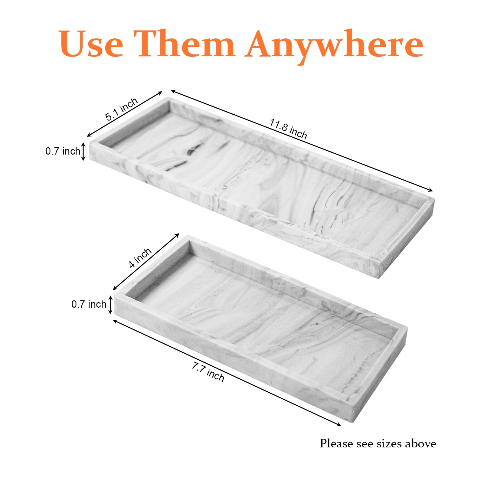 YEMTAL Bathroom Sink Countertop Vanity Organizer Tray, Silicone Kitchen Organizer Soap Tray, Organizer Counter Tray for Jewelry Perfume Cosmetics Keys - White Rectangular Set 7.7β+ 11.7β