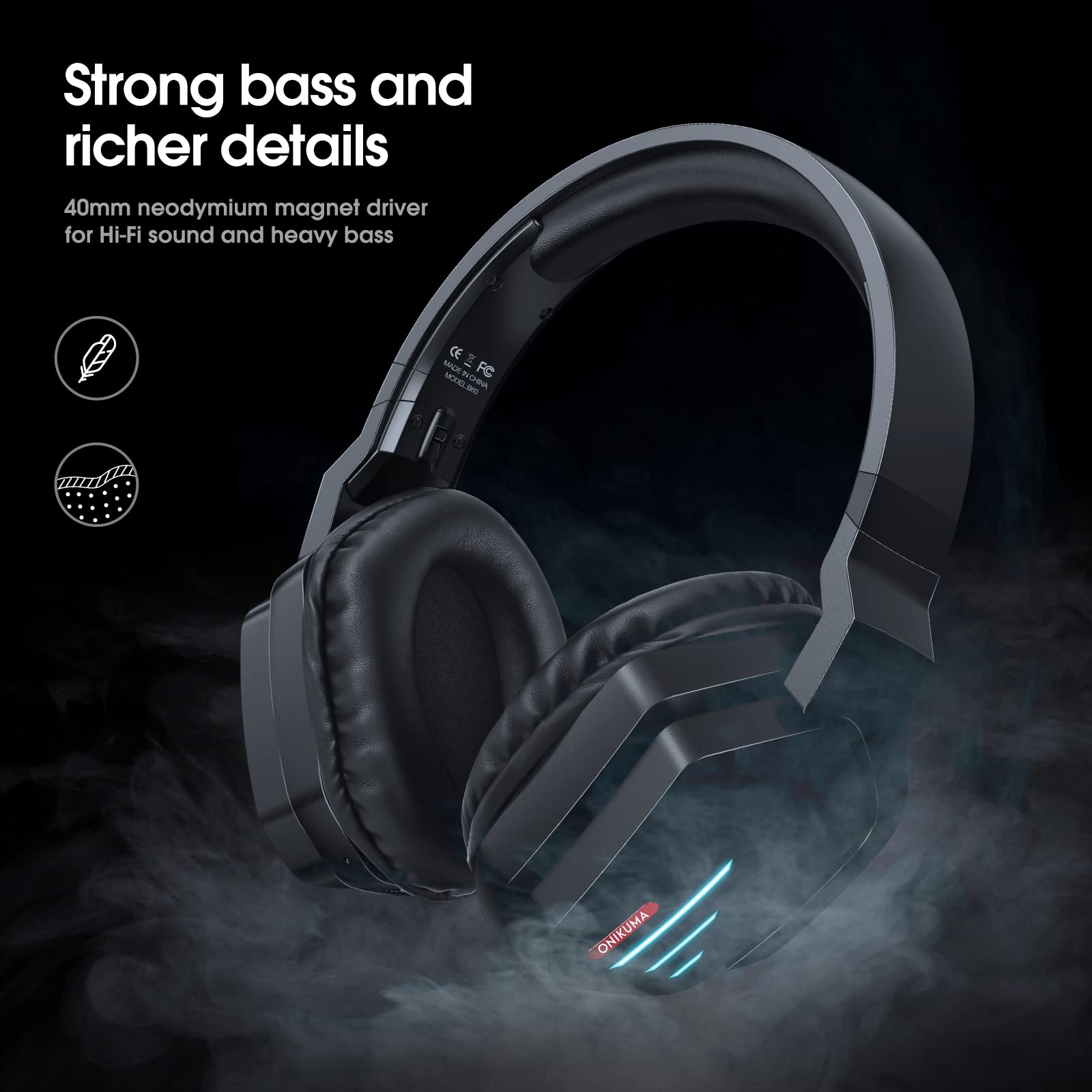 Lightweight Over-Ear Headphones - B60 Lightspeed and Bluetooth Wireless Headset - Compatible with Dolby Atmos Detachable Microphone, Works with PC, PS5, PS4, Xbox Series X|S, Xbox One - 18h Battery