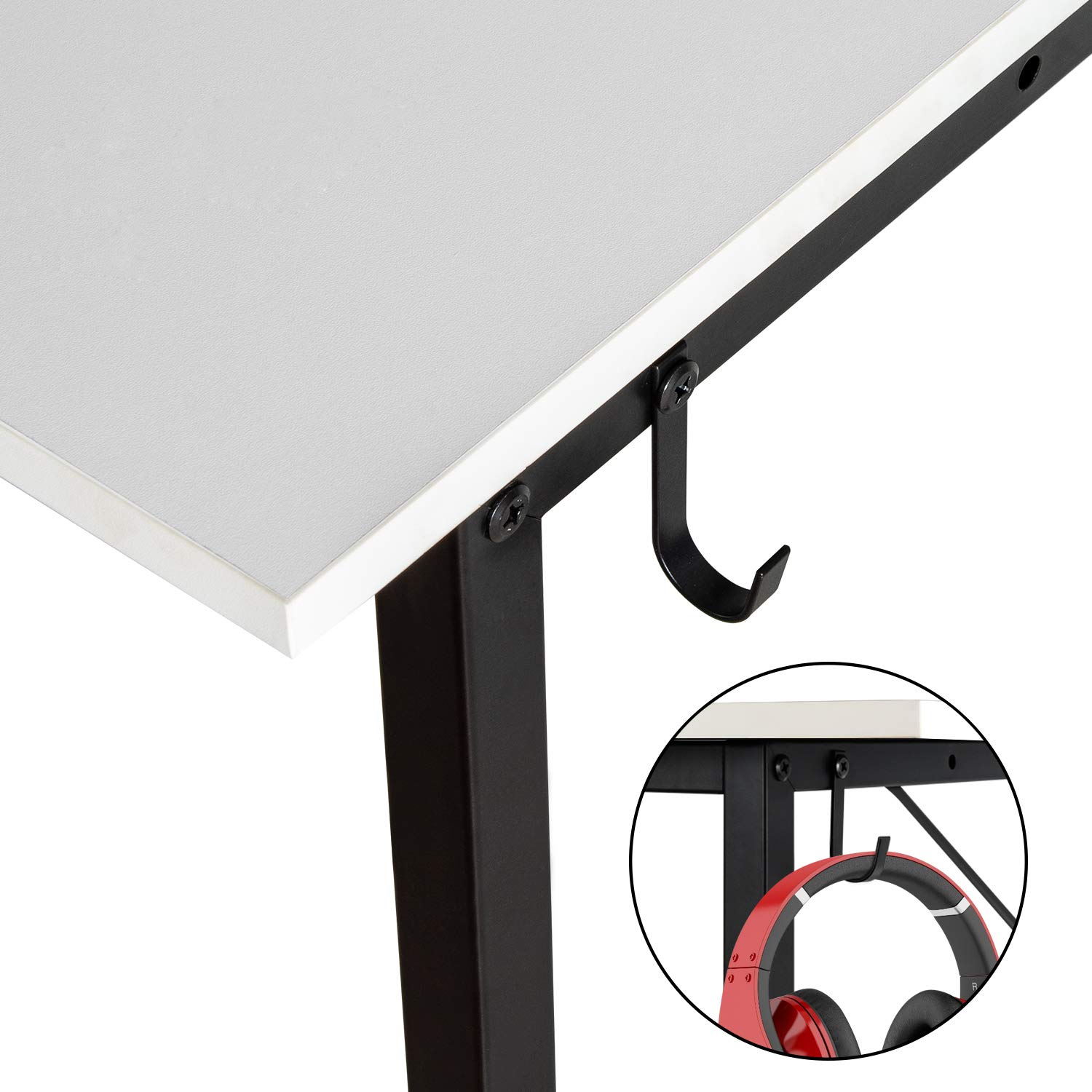 iPEGTOP 39.4" Small Computer Desk with Headphone Hook Storage Bag, Simple Writing Table for Home Office Students, Sturdy PC Laptop Desk, Black Metal Frame Industrial, White