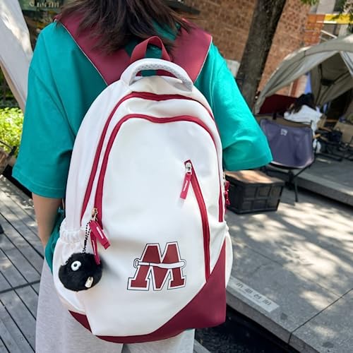 Kawaii Backpack Aesthetic Backpack Backpacks with Cute Pendant, Adorable Shoulder Bag (Red White)