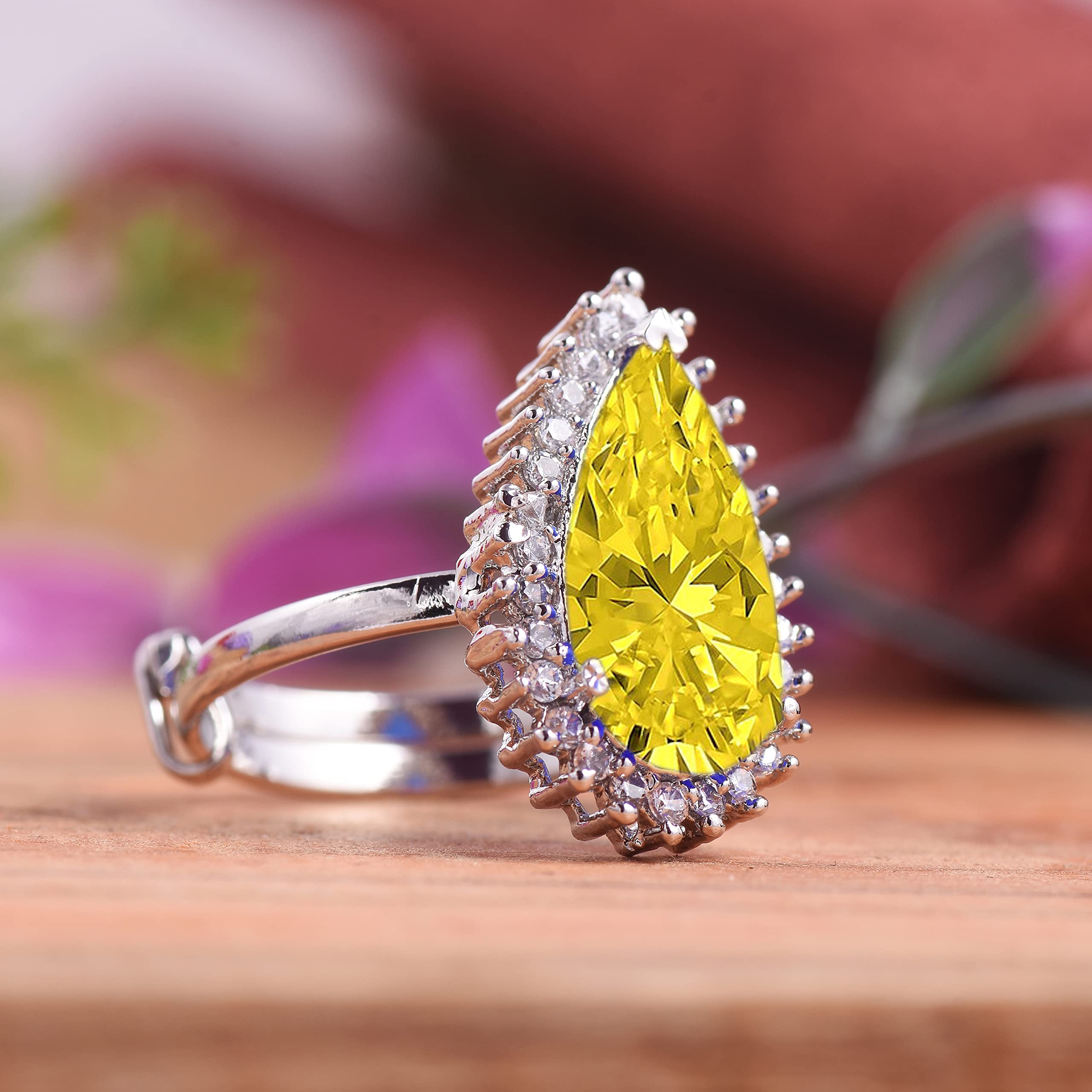 LMDPRAJAPATIS Pear Shape Yellow Sapphire Stone Silver Promise Ring For Men And Women