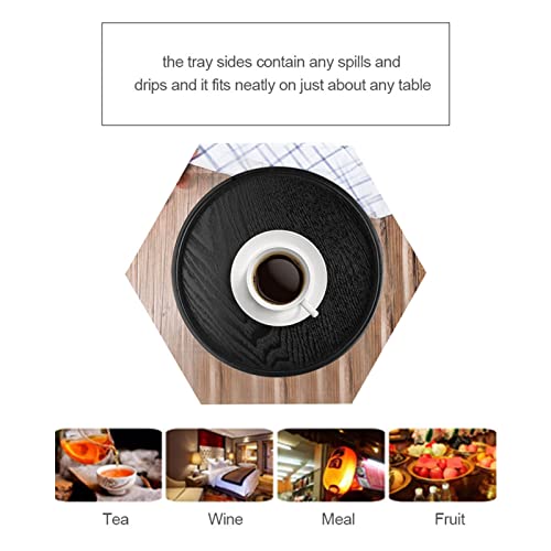 Watris Veiyi Round Shape Solid Wood Serving Tray, Wooden Tea Coffee Snack Tray, Food Meals Serving Plate with Raised Edges, Black Decorative Tray for Home Restaurant Office Teahouse(27cm)
