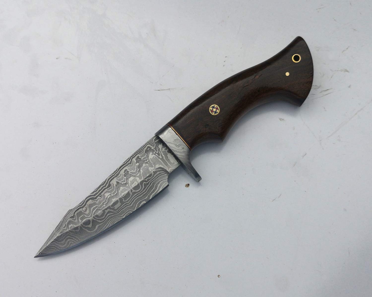 JNR Traders Damascus Steel Fixed Blade Hunting Knife with Leather Sheath - 2533