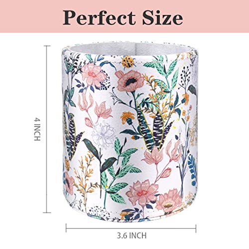 WAVEYU Pen Holder for Women Girls, Decorative Pencil Organizer, Makeup Brush Holder, Leather Multi-Functional Organizer for Office, Home, Classroom, White Flower