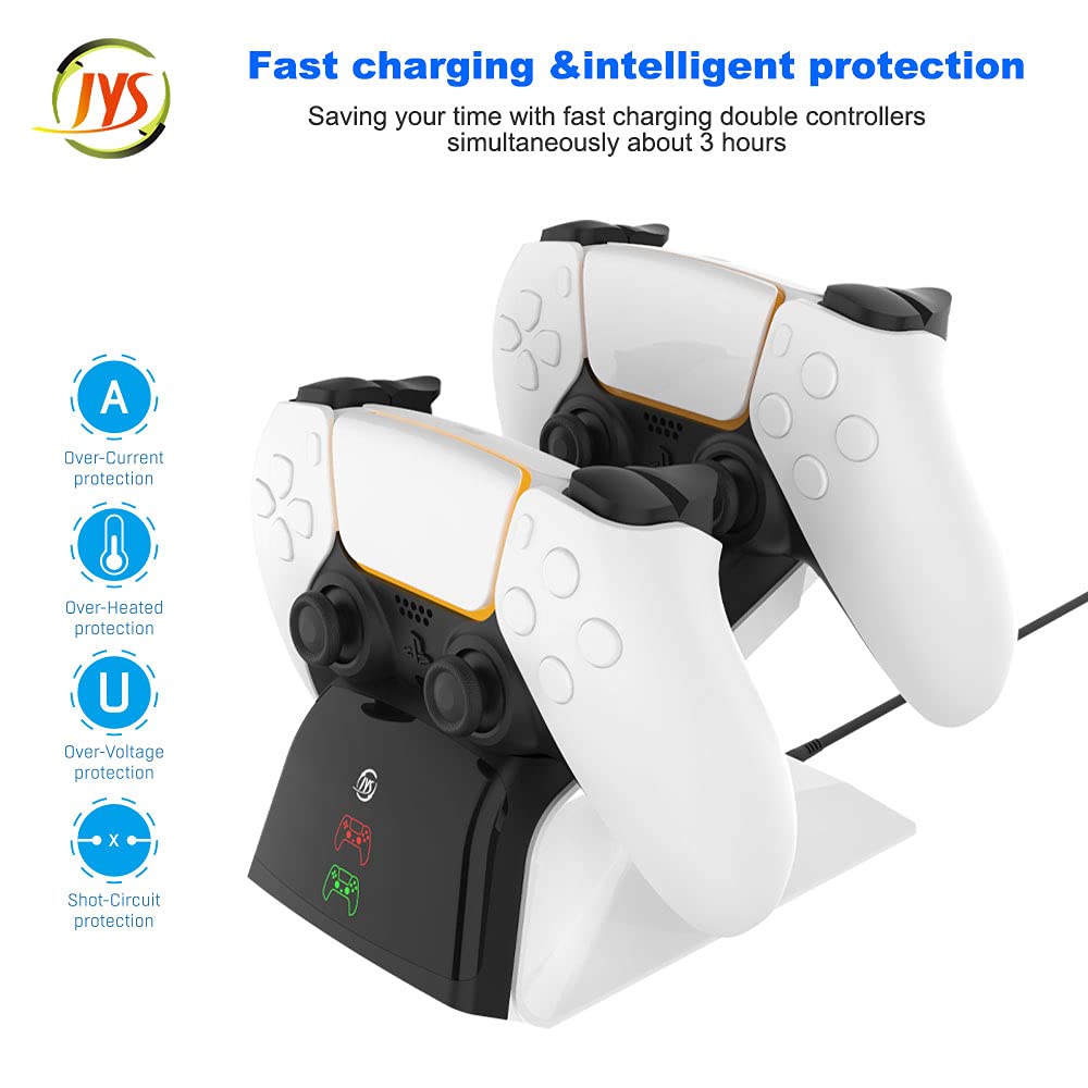 JDDWIN Controller Charger, Charging Dock Station for PS 5 Controllers with LED Indicators, Fast Charging Station with Safety Chip Protection