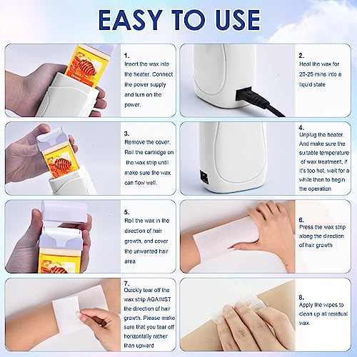 Xaninp Roll on Wax,Wax Warmer for Hair Removal,Wax Roller Kit for Arms Legs Hands Toes Back Chest Heated Roller Kit (blue)