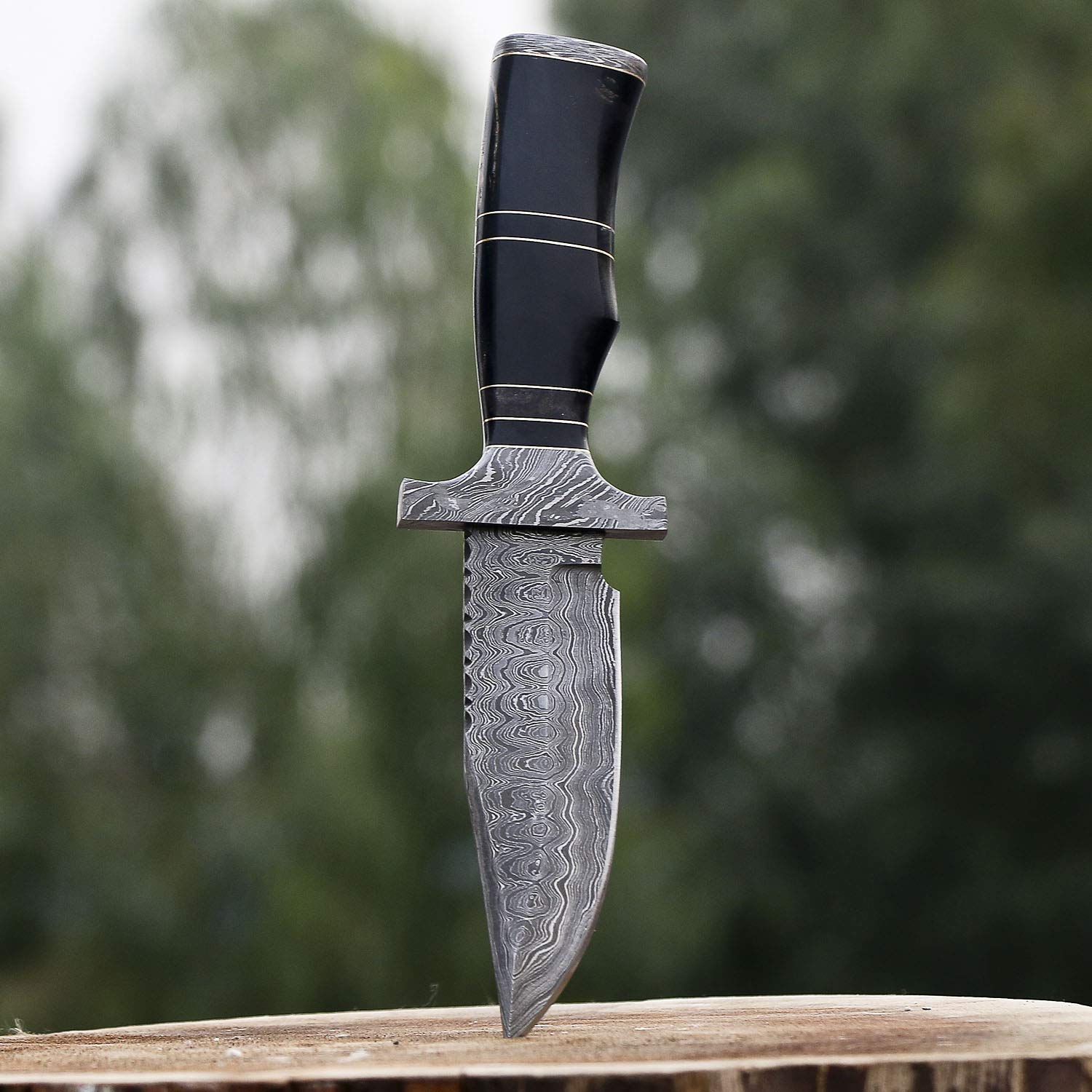 JNR Traders vk2342 Handmade Damascus Steel Fixed Blade Hunting Knife with Leather Sheath