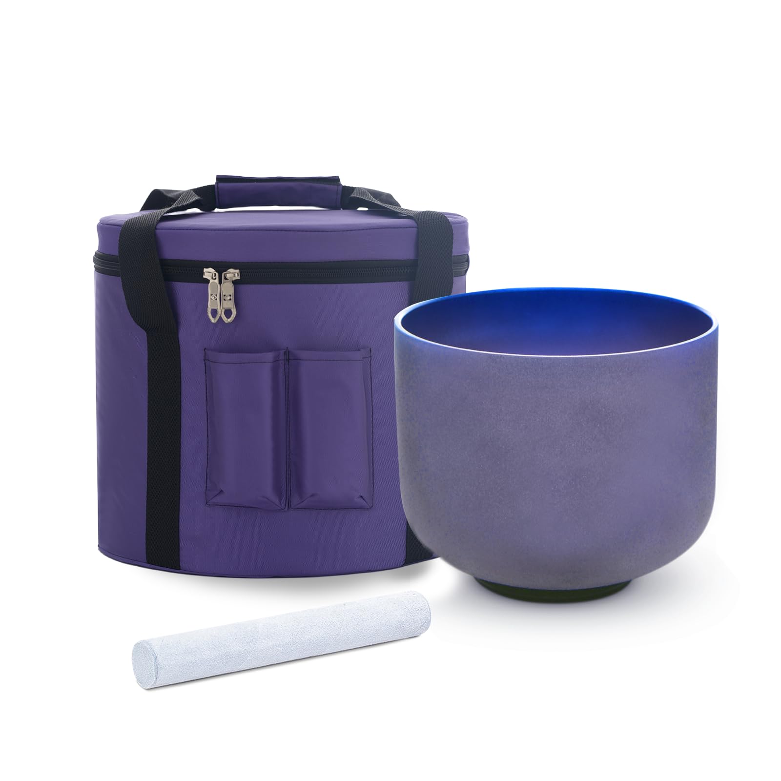 KVKA 8 Inch Crystal Singing Bowl A Note 3rd Eye Chakra Frosted Quartz Sound Bowl With Carrying Case (Indigo Color, A Note Third Eye Chakra)