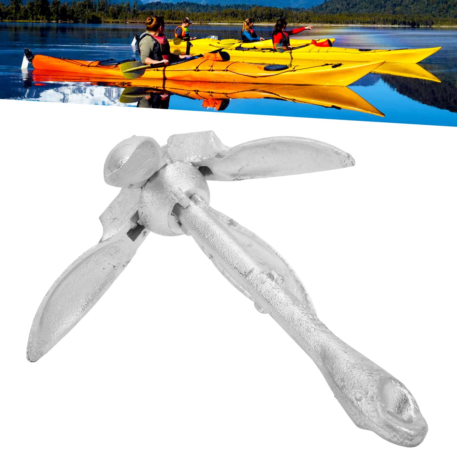 KIMISS Boat Anchor, 3.5LB Folding Anchor Carbon Steel Hot Dipped Galvanized 4‑Prong Boat Anchor Yacht Accessory for Small Craft Dinghies