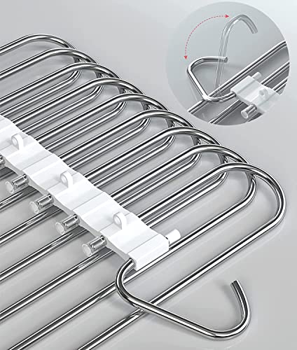 Upgrade 9 Layers Pant Hangers Space Saving, Non Slip Stainless Steel Multifunctional Pants Rack S-Type Clothes Pant Closet Hanger Organizer for Pants Jeans Trousers Scarf Skirts (1 Pack, Antiquewhite)