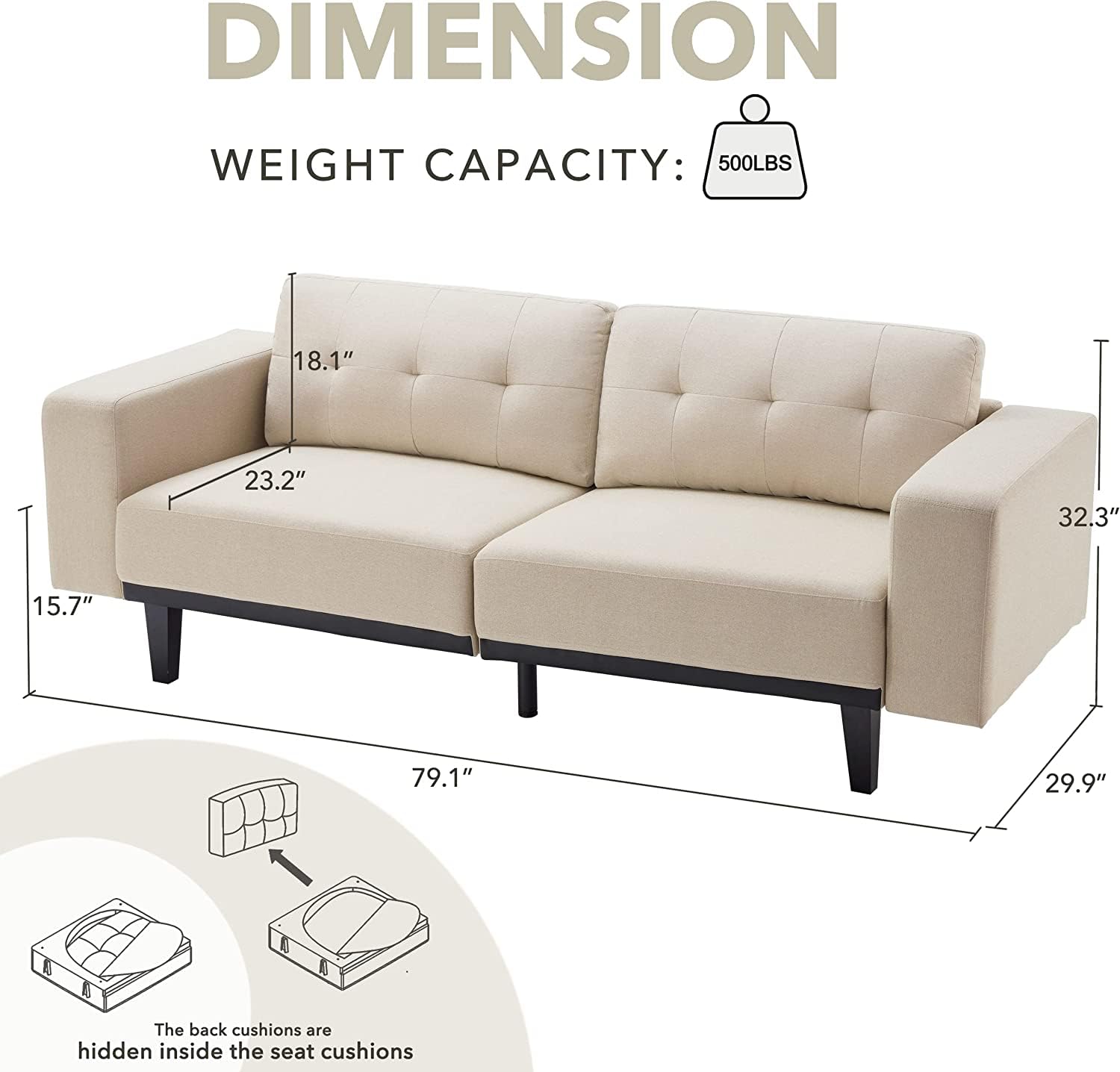 SOMEET 79''W Beige Sofas, Ivory