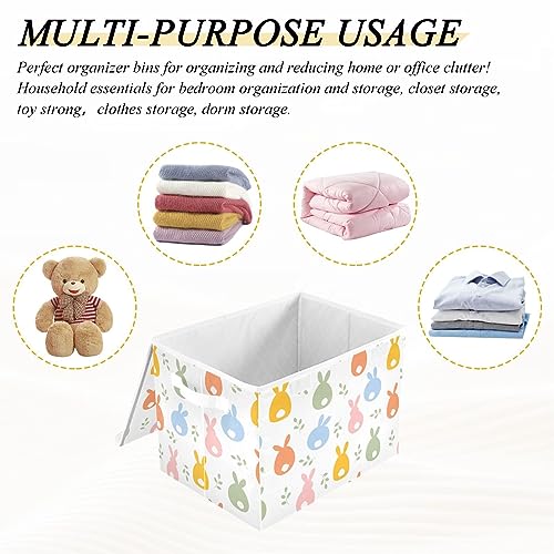 Krafig Foldable Storage Box Large Cube Organizer Bins Easter Rabbit Green Leaves Containers Baskets with Lids Handles for Closet Organization, Shelves, Clothes, Toys