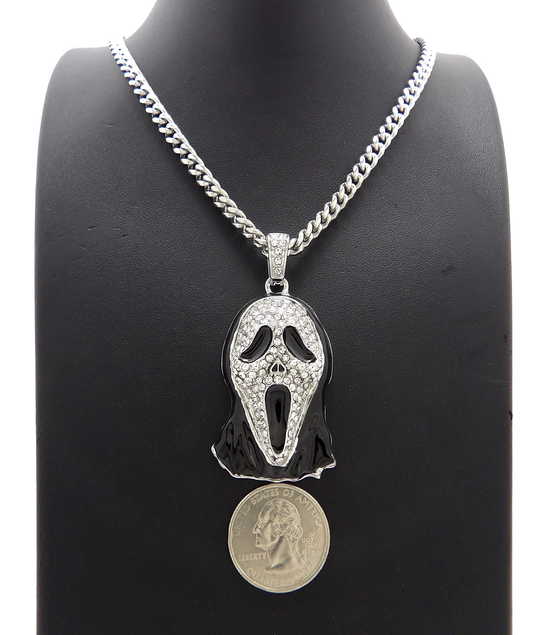Iced Scream Face Pendant 5mm/18,20",24",30" Stainless Steel Cuban Chain Fashion Necklace SRC9 (20")