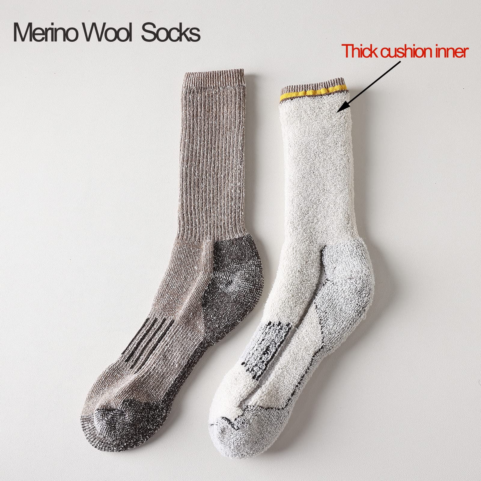 JORMATT Merino Wool Hiking Socks Men Women Thermal Heated Warm Cushioned Crew Boot Sock 3 Pairs, Men's Shoe Size 7-12