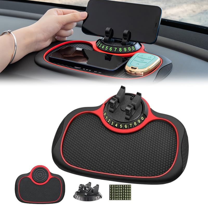 KRAOIKK Multifunction Car Anti-Slip Mat Auto Phone Holder, Dashboard Phone Mount for Car, Portable Cell Phone & Mp3 Player Speakers & Audio Docks, Phone Sticky Grip Phone Mount for Car (Red)
