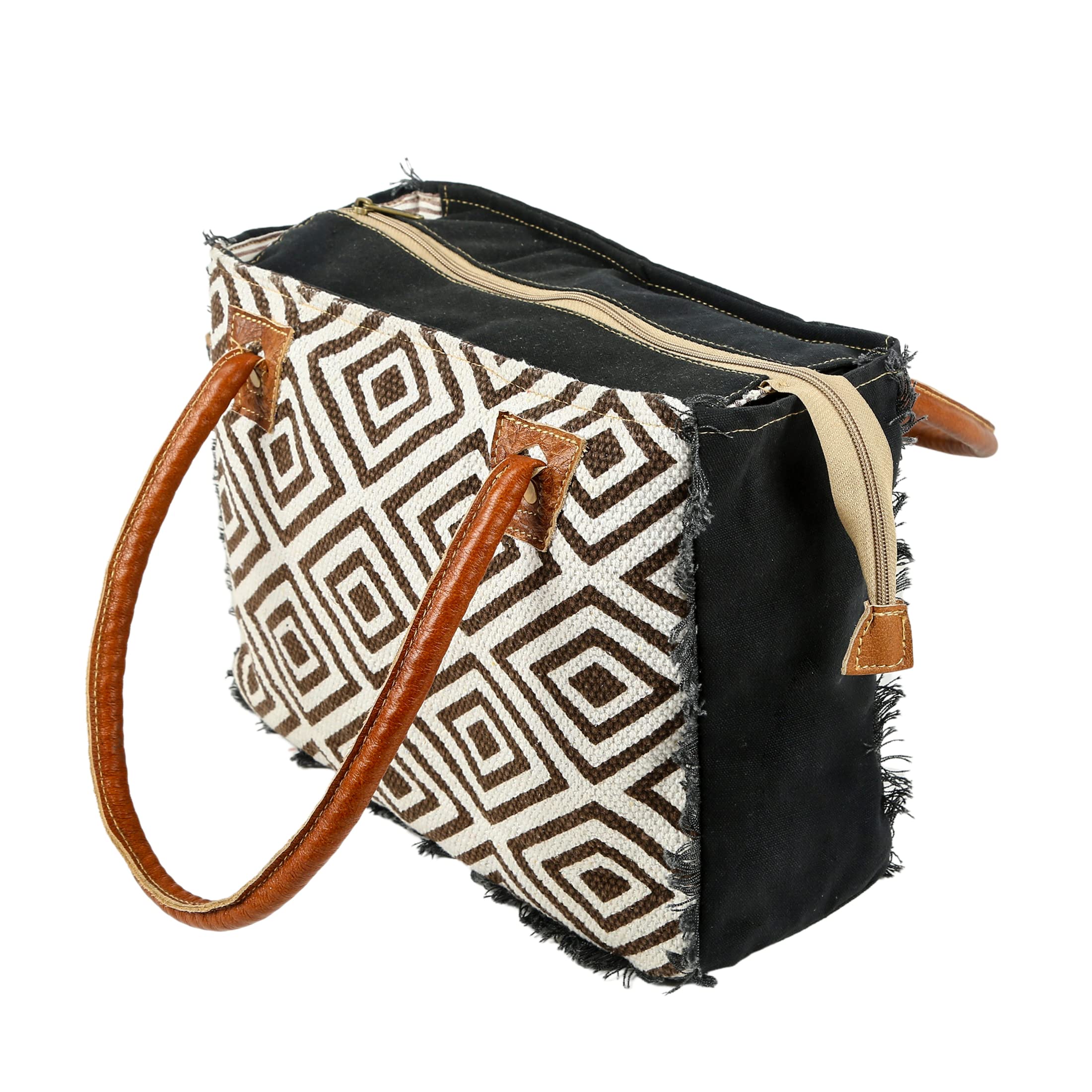 KPL Sel De Mer Upcycled Canvas and leather Hand Bag Cowhide Tote Bag shopping bag carry on leather bag