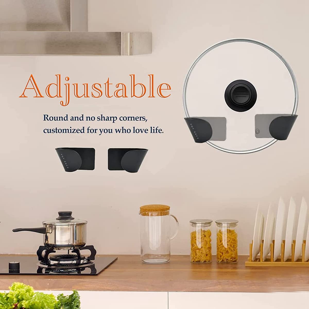 Jaquiain Adjustable Pot Lid Organizer Cabinet Door Kitchen Organization, Pot Lid Holder Kitchen Hacks, Pot Lid 6Pairs