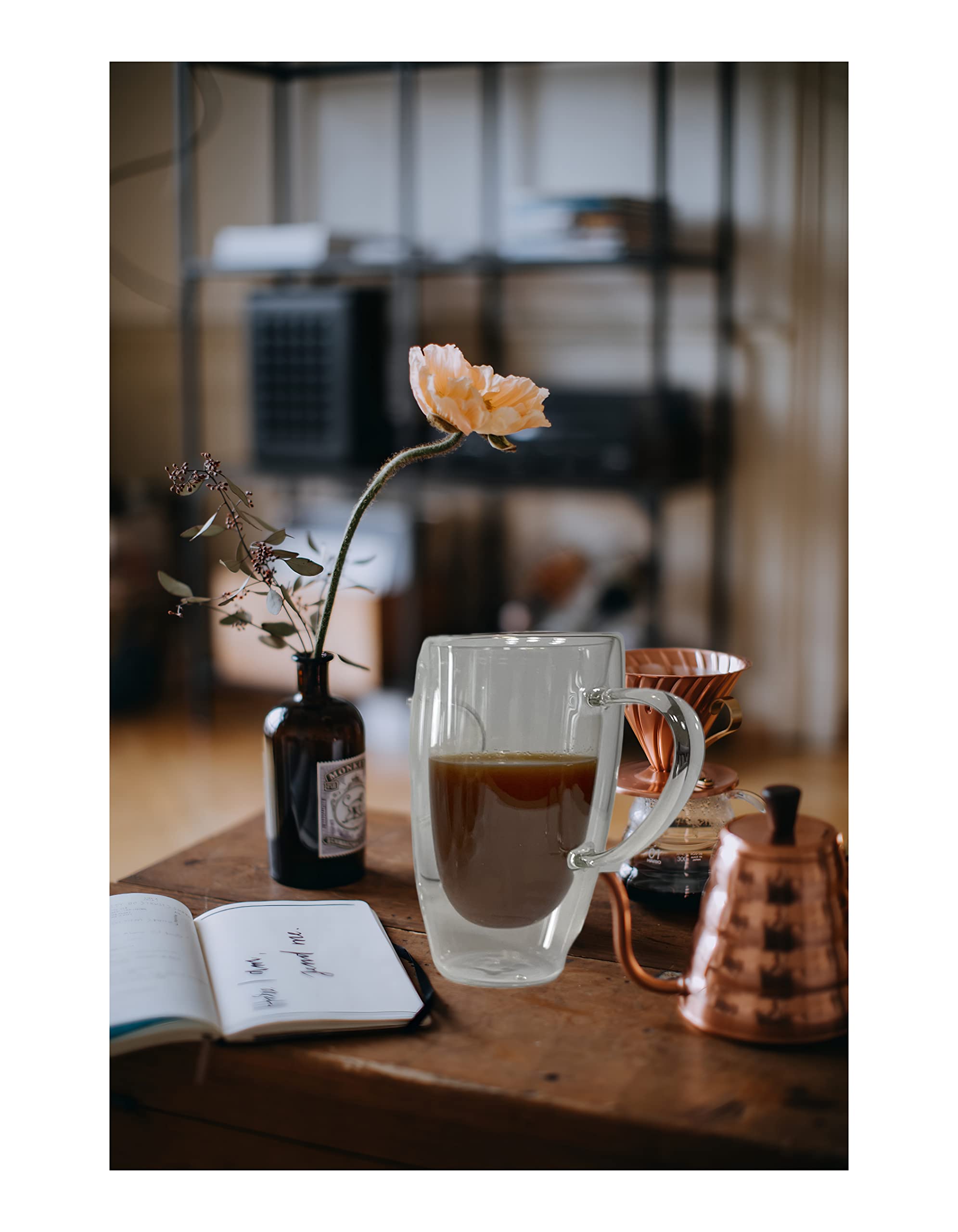 HOT-Chill Insulated Double Wall Glass Coffee Mugs with Handle Single Pack 16 Ounces Clear mugs for hot or Cold, Heat Resistant Perfect for Latte Americano Cappucciimos as well