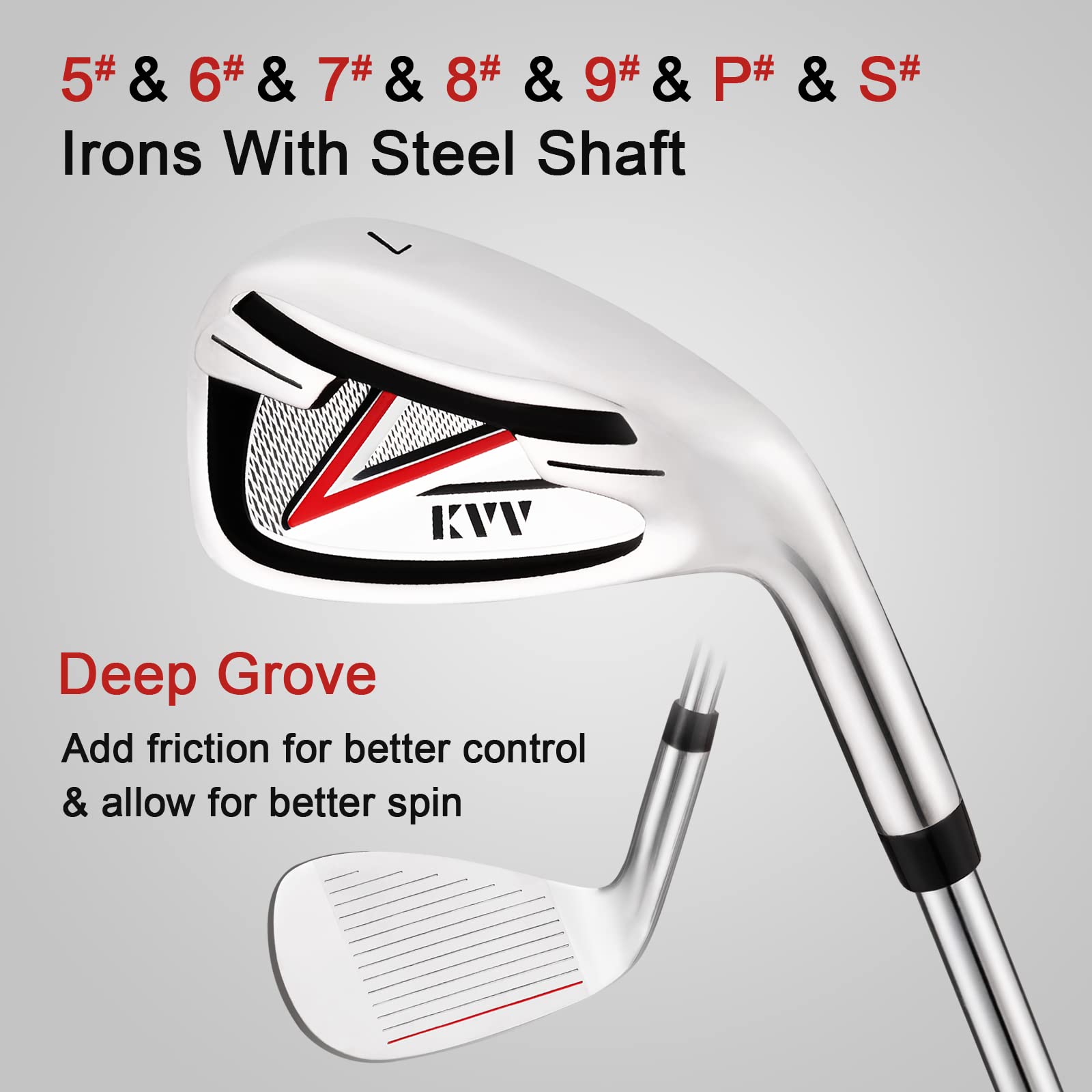 KVV Men’s Complete Golf Clubs Package Set Includes Driver, Fairway, Hybrid, 5#-P# Irons, Putter, Stand Bag, Head Covers, Right Handed