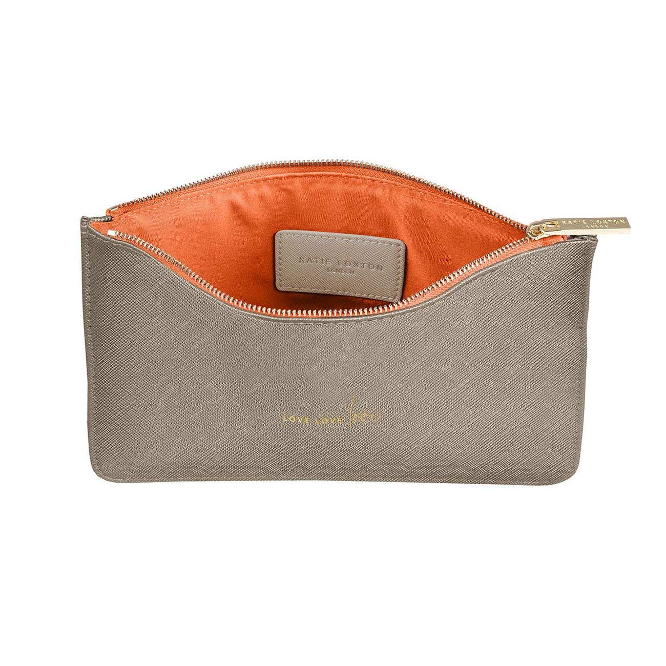 KATIE LOXTON Colour Pop Love Love Love Women's Medium Vegan Leather Clutch Perfect Pouch Taupe & Orange