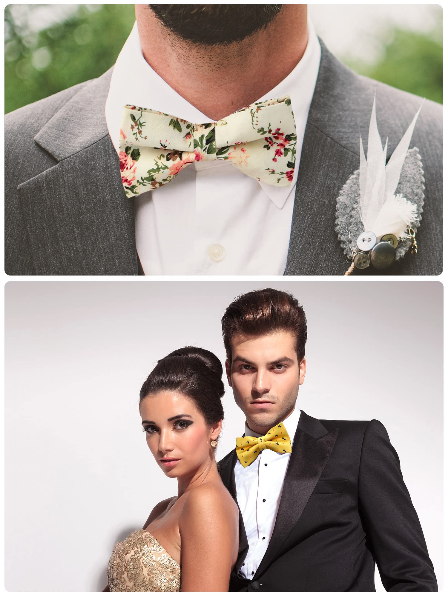 Jecery 30 Pieces Elegant Pre Tied Bow Ties for Men with Adjustable Floral Neck Band Bowties for Pre Tied Set