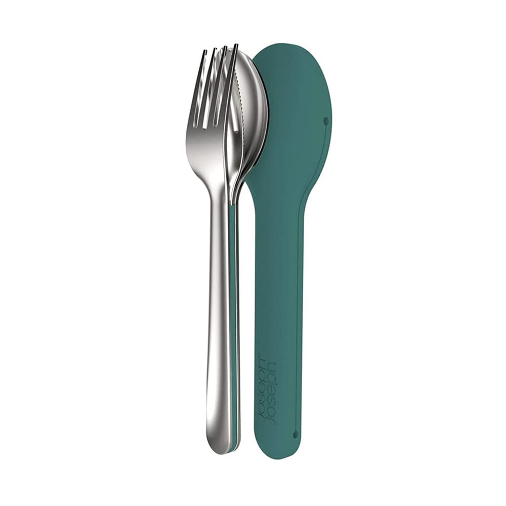 Joseph Portable Camping Flatware Set Including Knife Fork Spoons Reusable Utensils Stainless Steel Travel Flatware Kit with Silicone Case (Teal) (JOS-01)