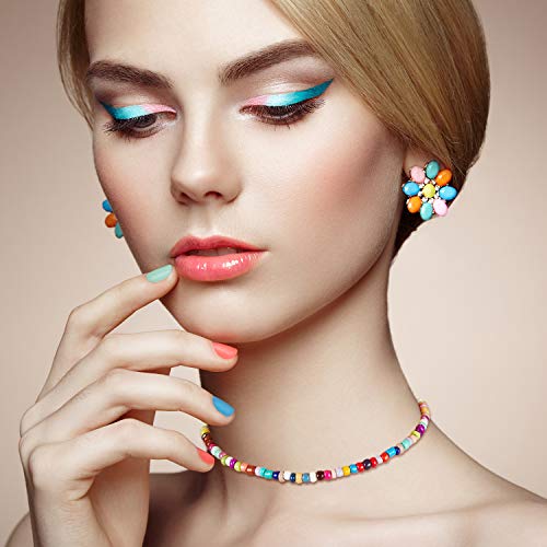 Hicarer Seed Bead Choker Necklace Tiny Beaded Choker Boho Colorful Choker Necklace Chain Jewelry for Women, Adjustable 12-16 Inches (Color Set 1, 8 Pieces)