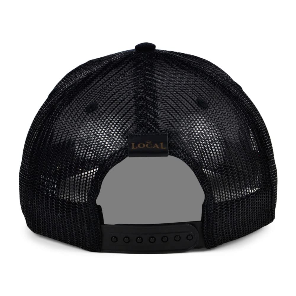 Local Crowns New Hampshire Black Leather State Flag Fill Patch Curved Blackout Trucker Cap