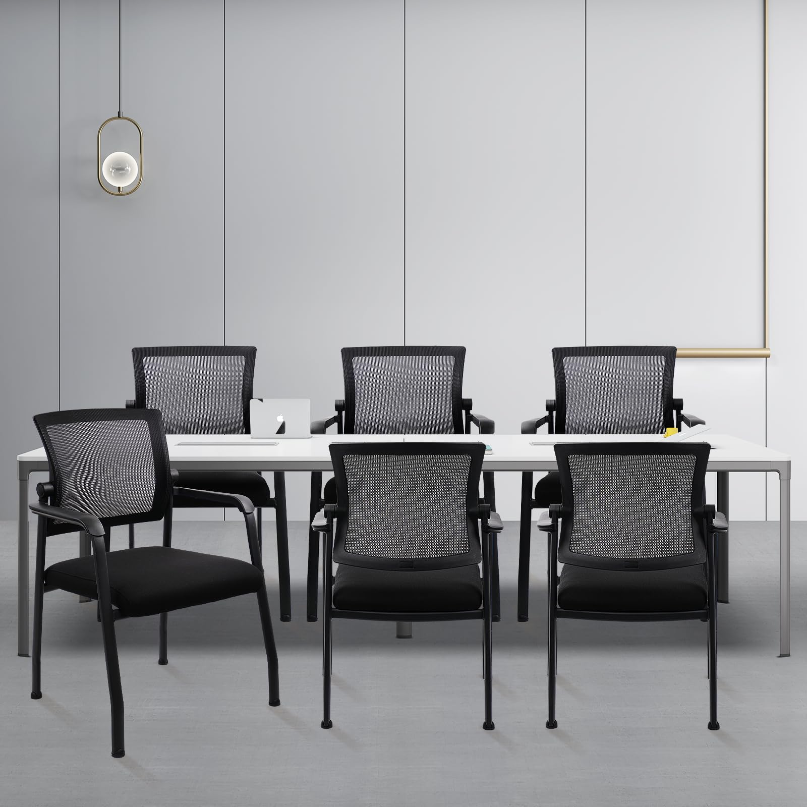KLASIKA Desk Chair No Wheels with Adjustable Mesh Backrest, Arm Chair with Ergonomic Lumbar Support and Thickened Seats Cushion, Waiting Room Chairs for Office School Church Guest Reception