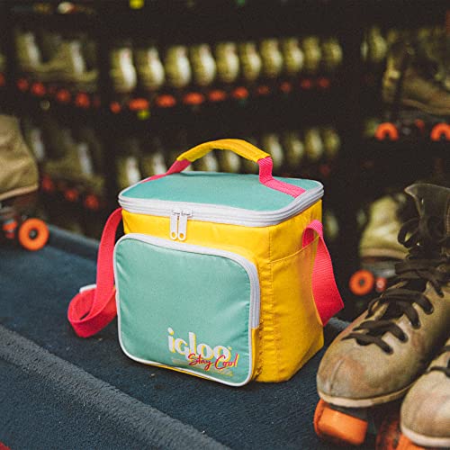 Igloo 90s Retro Collection Square Lunch Box Cooler with Front Pocket and Adjustable Strap,Yellow/Mint