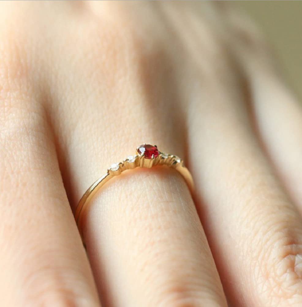 LRGKMCWTOB Cute Dainty Women's 14K Gold Ruby Drill Rings Delicate Rings Gemstone Rings Wedding Jewelry Heart Gemstone Promise Engagement Love Ring Size 5-10 (US 8)