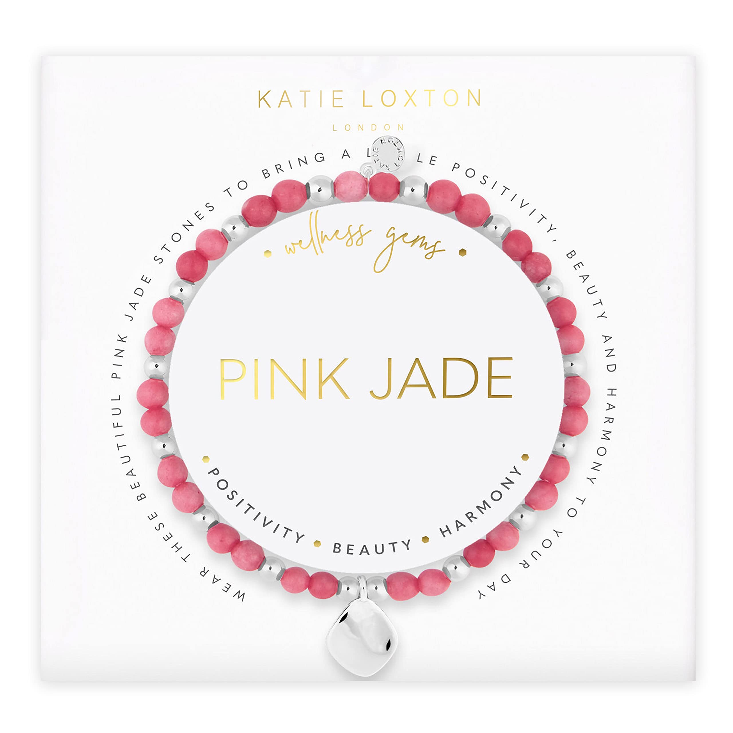KATIE LOXTON Wellness Gems Womens 7 inch Silver Plated Boxed Bangle Charm Bracelet Pink Jade Color Bead