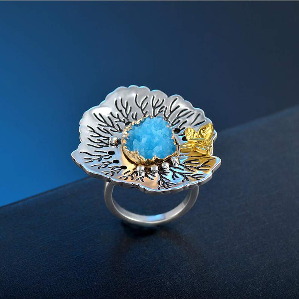 HSQYJ Retro Cocktail Statement Ring Antique Gold and Silver Tone Resin Stone Crystal Stacking Rings Cluster Statement Ring for Women
