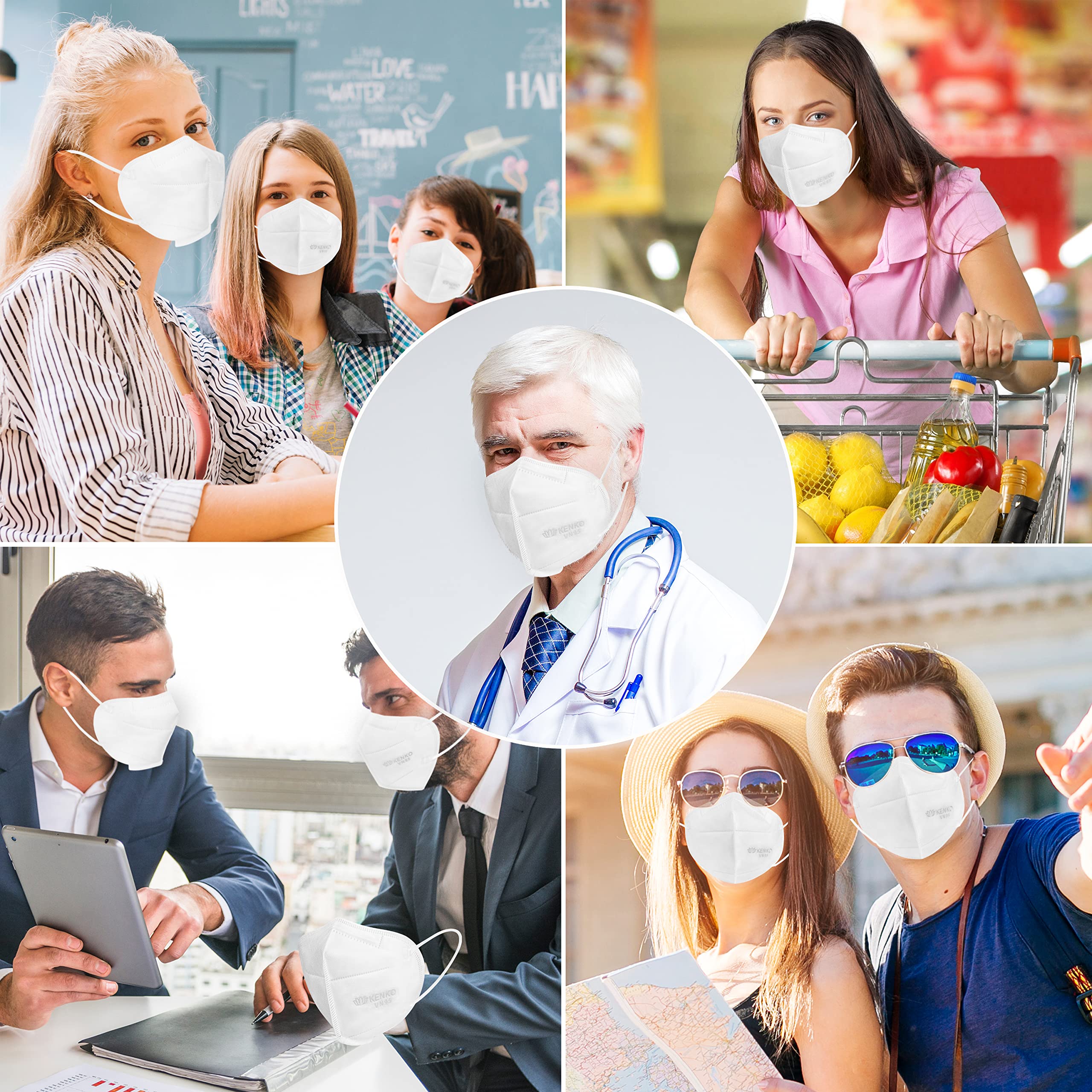 Kenko Medical Face Masks 5 Layers 5D Design Premium White 20 pcs Disposable Breathable Filtration Mask Respirator Cup Dust Safety (20, White)
