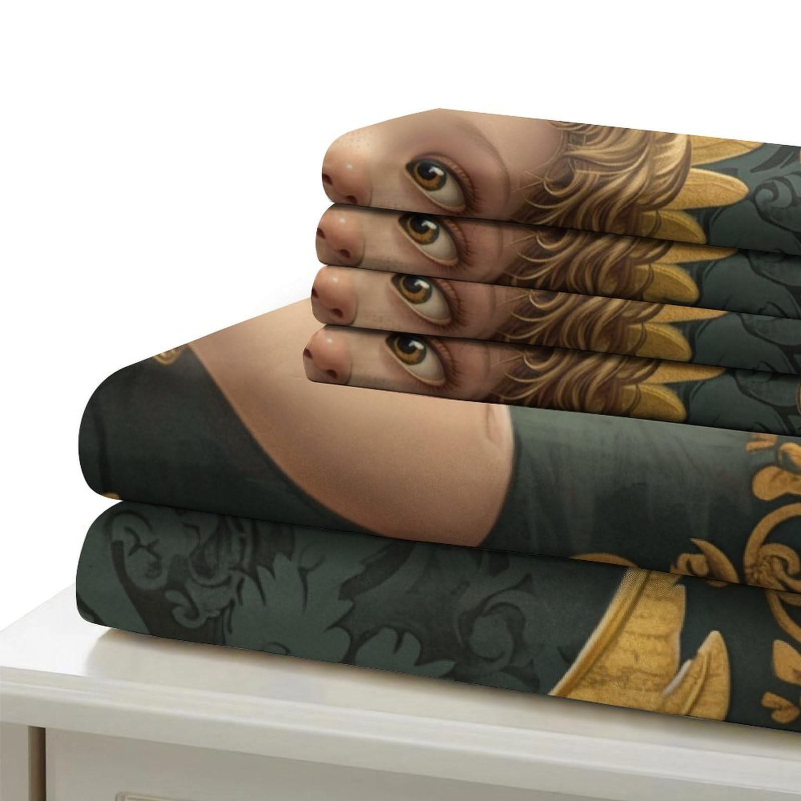 SorEci Cherubs 3pcs 3D Bedding Set Golden Wings Duvet Cover Set Bed Printed Quilt Cover Bed Linens with 2 Pillowcases with Zipper All Season Queen(228x228cm), Style-3