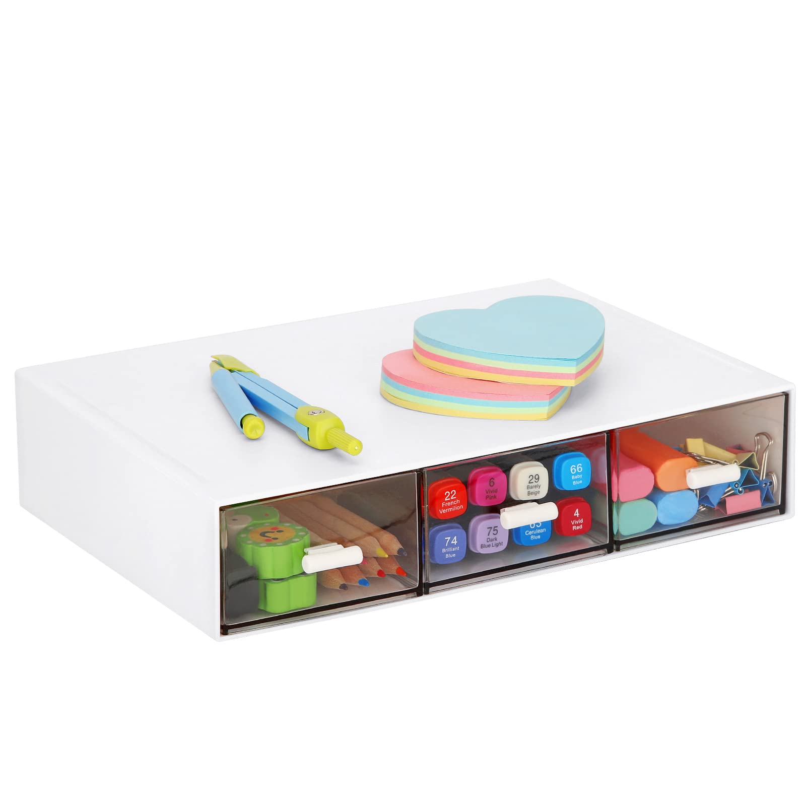 LETURE Stackable Desk Organizer, Plastic Storage Drawer for Office School Home Makeup, Pen Pencils Markers Stationery Supplies Organizers (White -1 Draw)