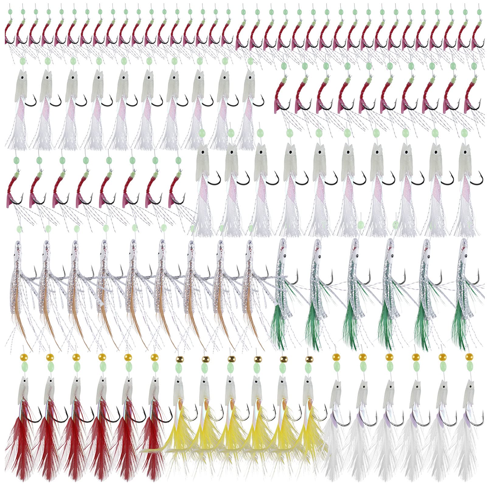 LSPAR 22 Packs Fishing Rigs Bait Saltwater Accessories Kit, Luminous Bait Rigs with String Hook and Bead,Fishing Lure Bait Rig Tackle