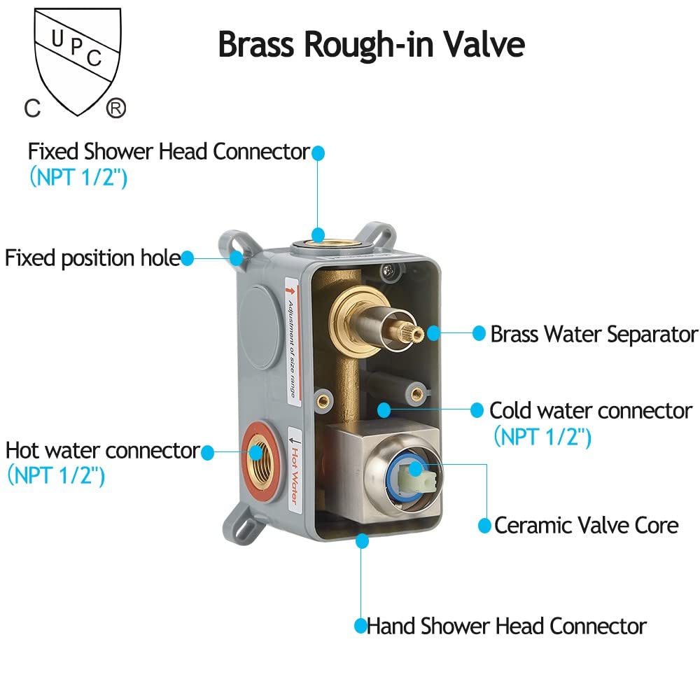 JingGang Brushed Nickel Shower System 10 Inch Bathroom Luxury Rain Mixer Shower Combo Set Wall Mounted Rainfall Shower Head and Handheld System Shower Faucet Rough-in Valve Body and Trim Included