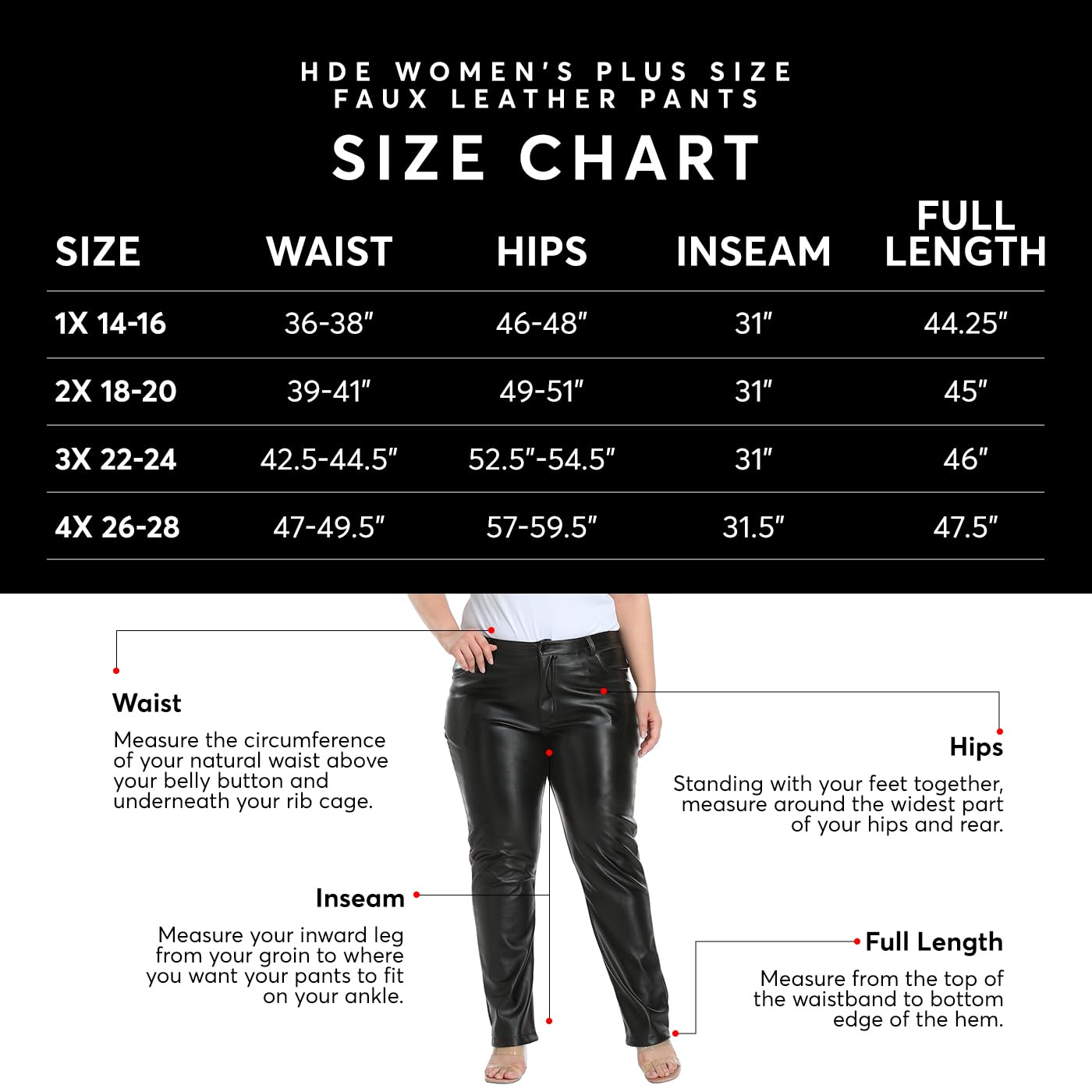 HDE Women's Plus Size Faux Leather Pants High Waist Straight Leg Pant w/Pockets Hot Pink - 1X