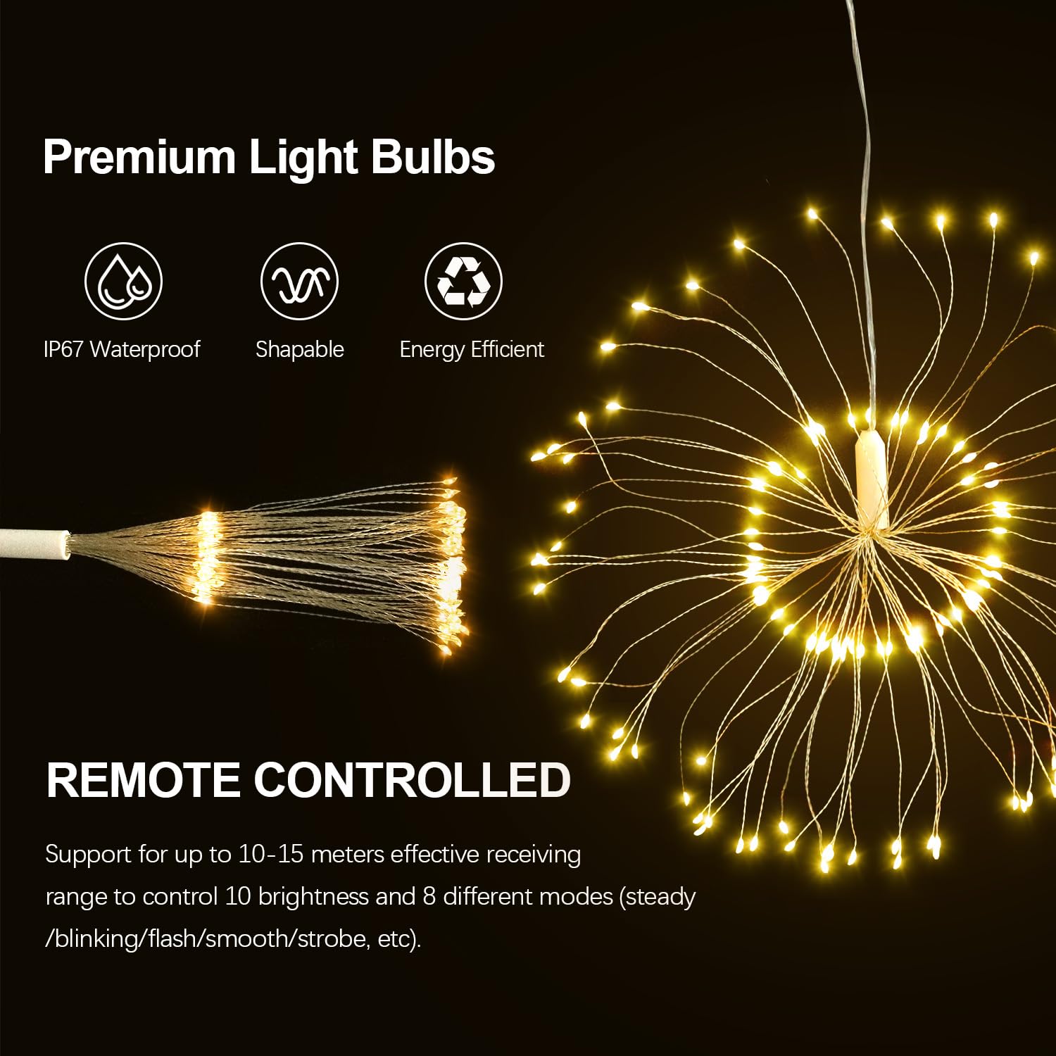 KIKILIVE 4 Pack Hanging Christmas Lights, LED Copper Wire Lights Fairy String Lights, Dimmable Decorative Twinkle Lights 8 Modes Waterproof with Remote Control for Garden Wedding Party